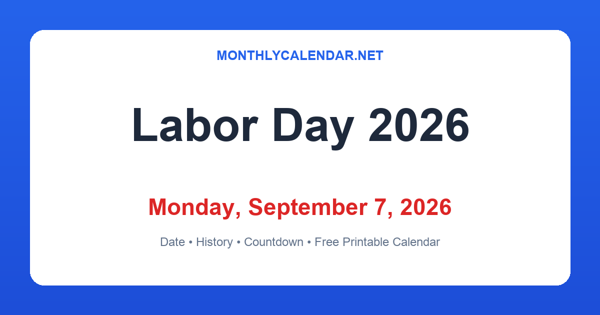 Labor Day 2026 – Monday, September 7 | Date, Facts & Calendar